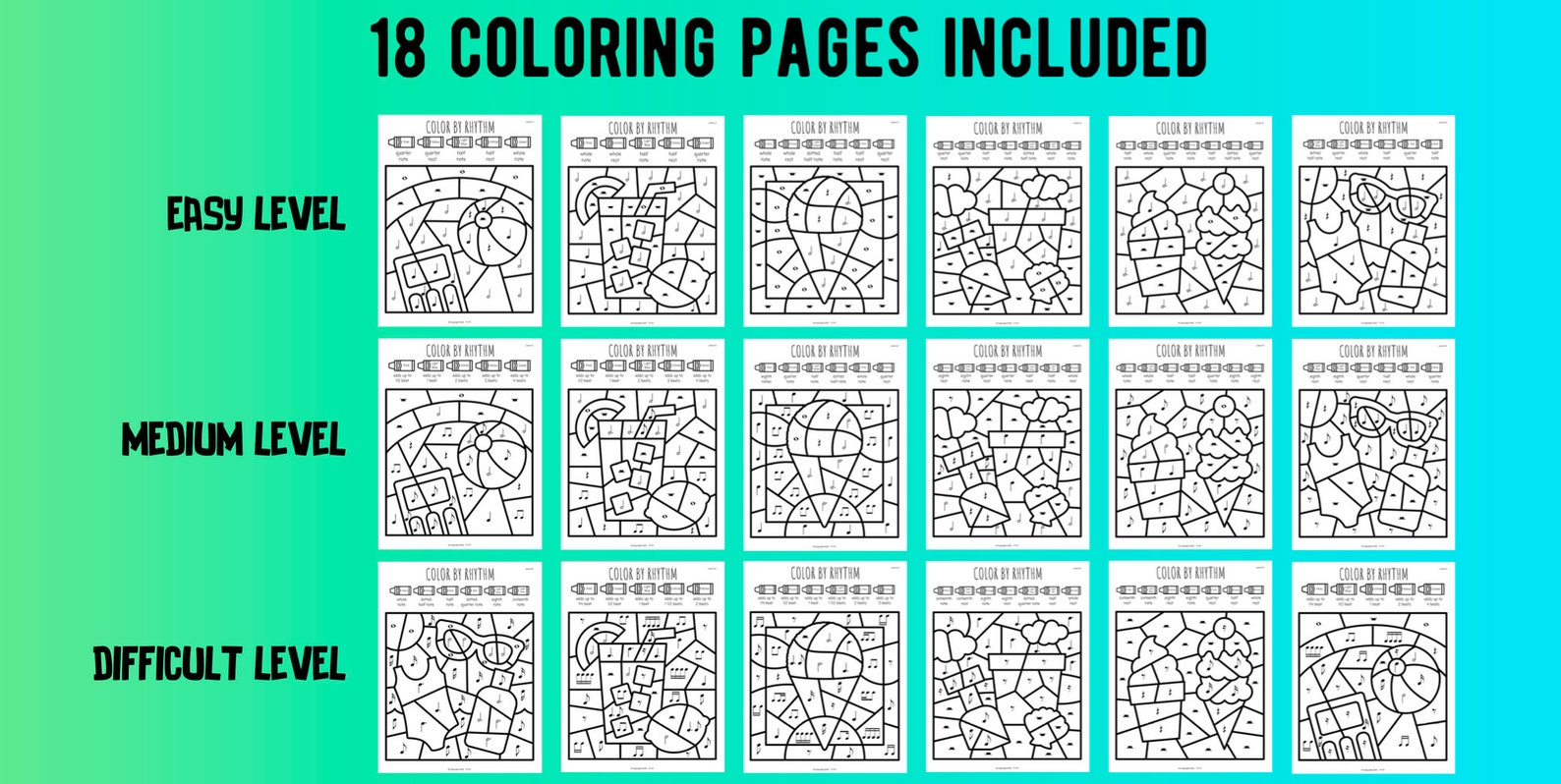 Summer Coloring Pages | Color by Code Rhythm Note Rest Values | 3 ...