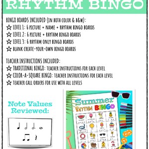 Summer Rhythm Bingo | Music Bingo Game for Beginners (note Values, Rest ...