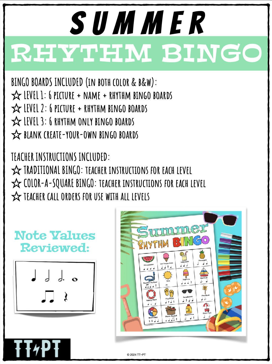 Summer Rhythm Bingo Music Bingo Game for Beginners note Values, Rest ...