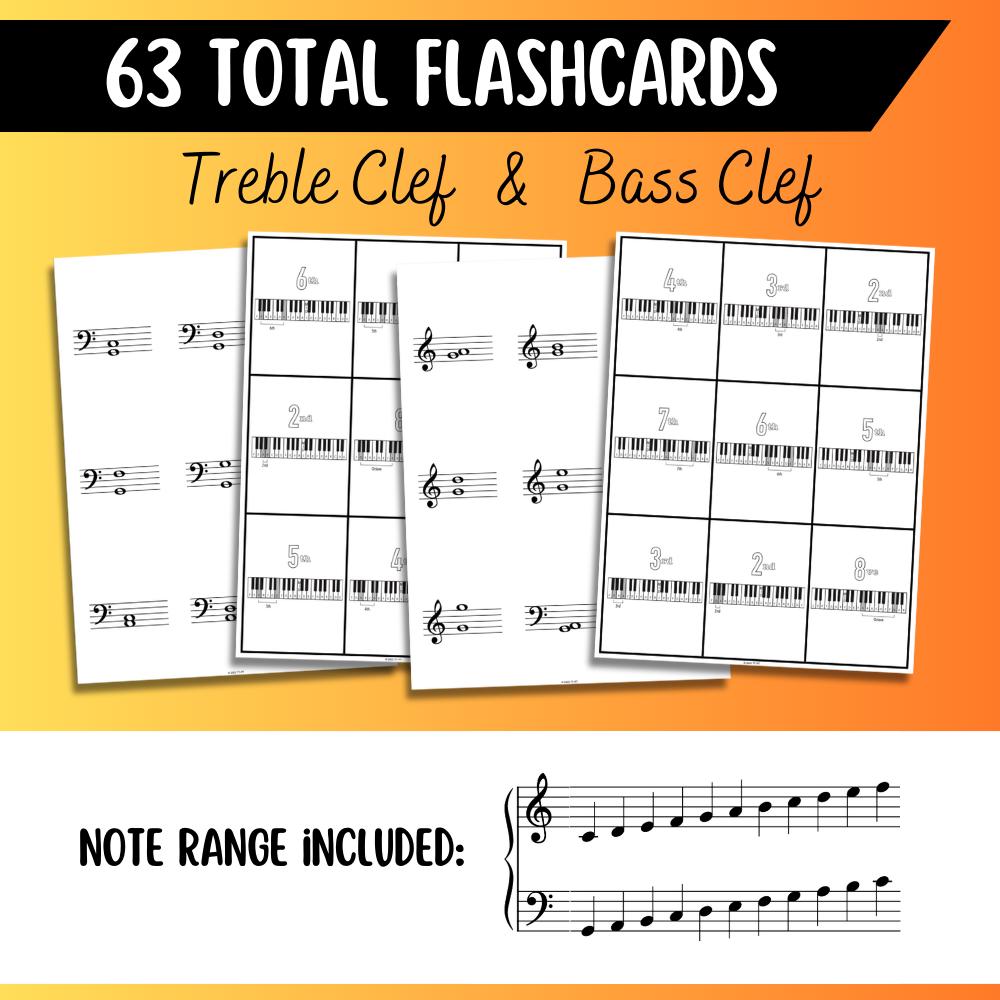 Music Intervals Flash Cards: Piano Theory (digital PDF) - Etsy