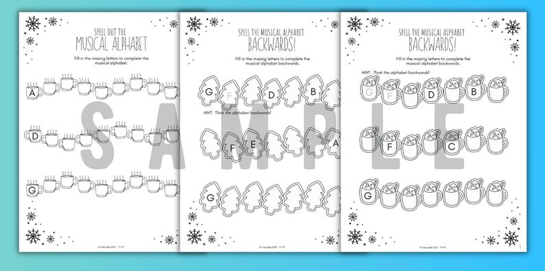 WINTER MUSIC WORKSHEETS | Musical Alphabet [beginner Piano Worksheets ...