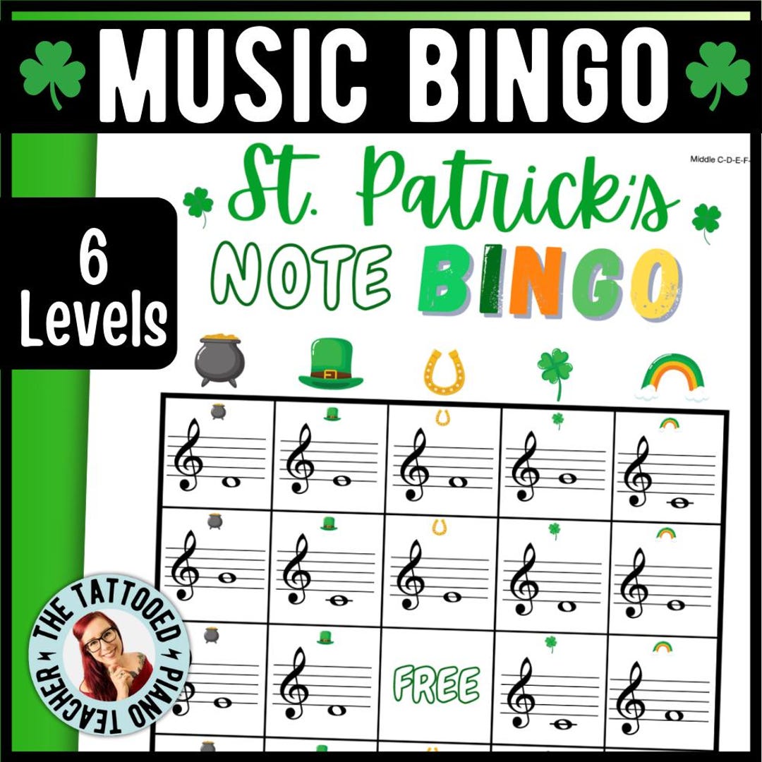 St. Patrick's Music Note Bingo | Music Theory Game for Piano Students ...