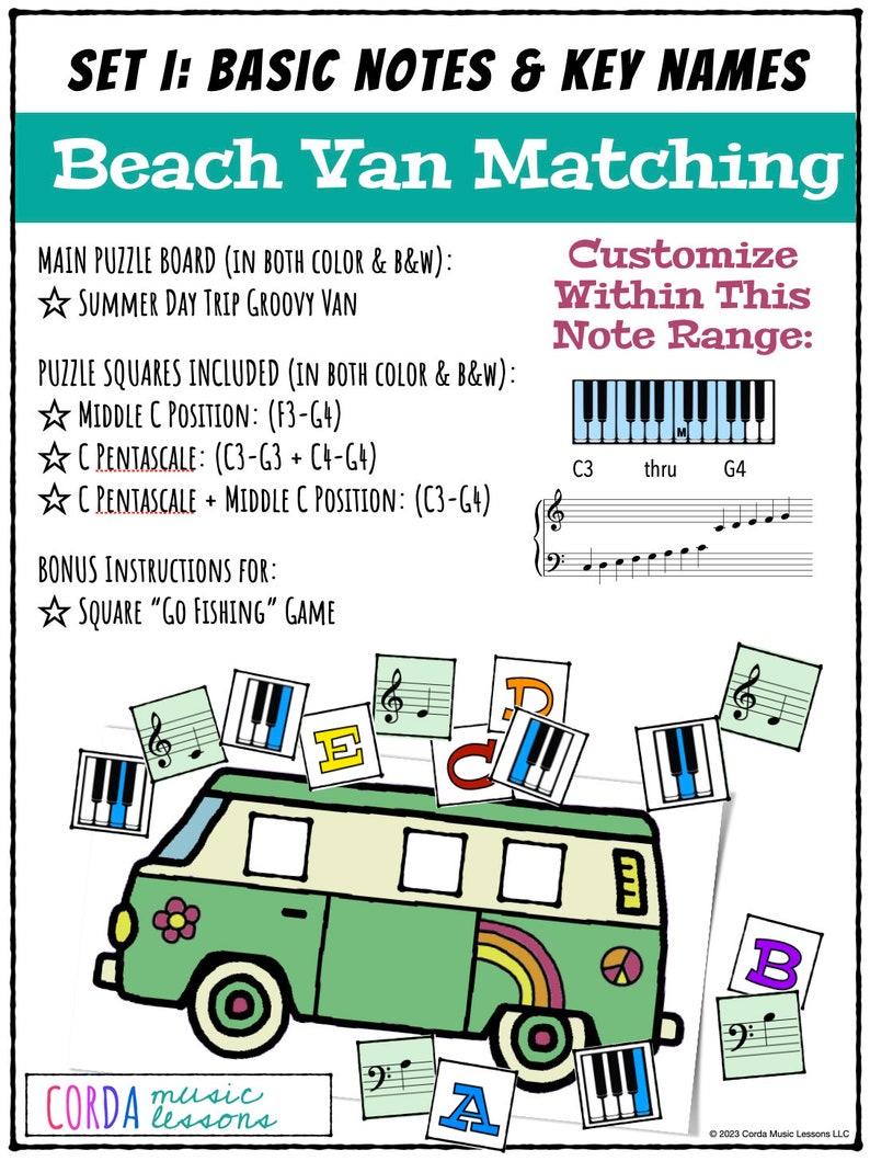 MUSIC THEORY PUZZLES | Summer Beach Matching Game: Notes, Key Names ...