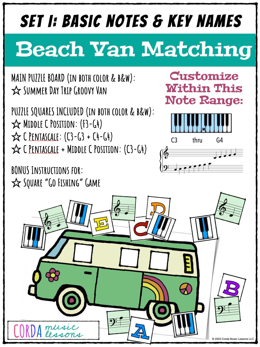 MUSIC THEORY PUZZLES | Summer Beach Matching Game: Notes, Key Names ...