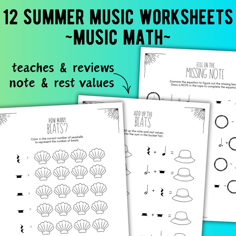 Summer Music Worksheets | Music Math, Note Values [beginner Piano ...