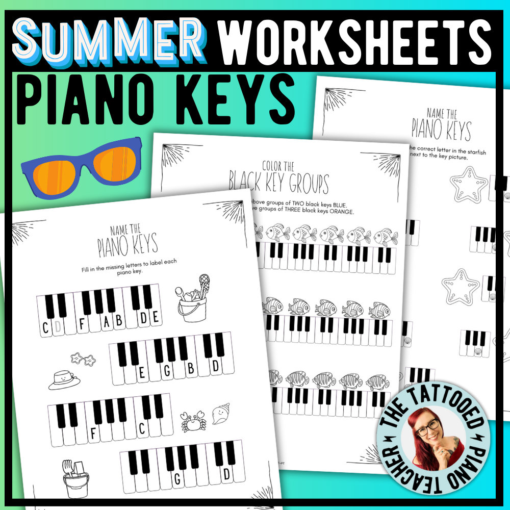 Summer Music Worksheets Piano KEYS black Keys, White Keys Beach Theme ...