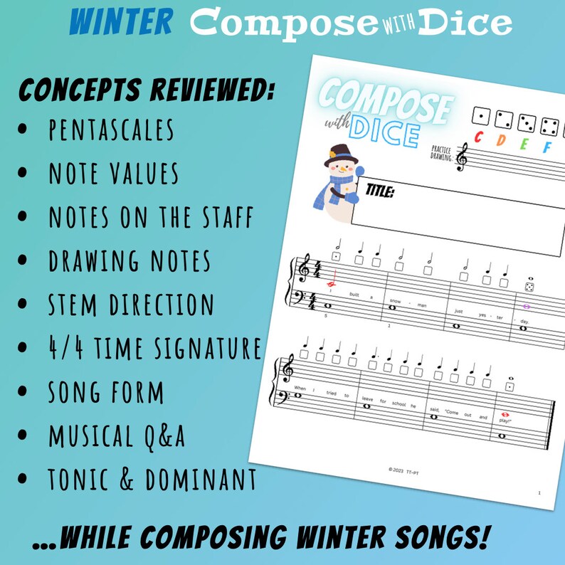 Winter Music Composing Activity for Piano Lessons | Compose With Dice ...