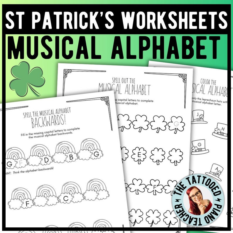 St. Patrick's Day Music Worksheets | Musical Alphabet [beginner Piano ...
