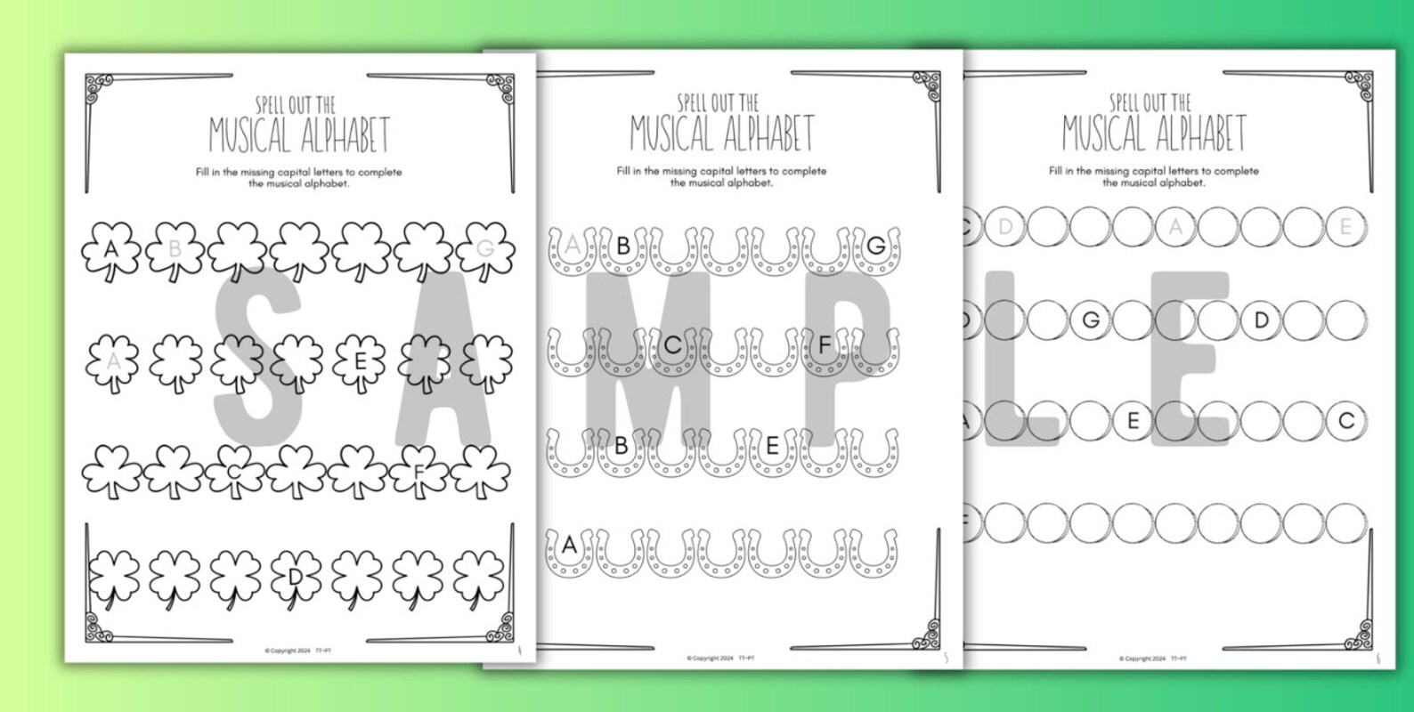 St. Patrick's Day Music Worksheets | Musical Alphabet [beginner Piano ...