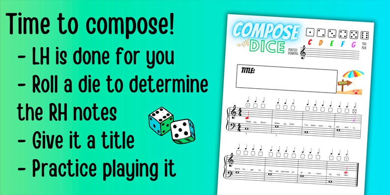 Summer Music Composing Activity for Piano Compose With Dice - Etsy