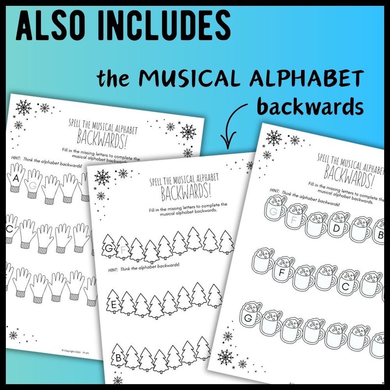 WINTER MUSIC WORKSHEETS | Musical Alphabet [beginner Piano Worksheets ...