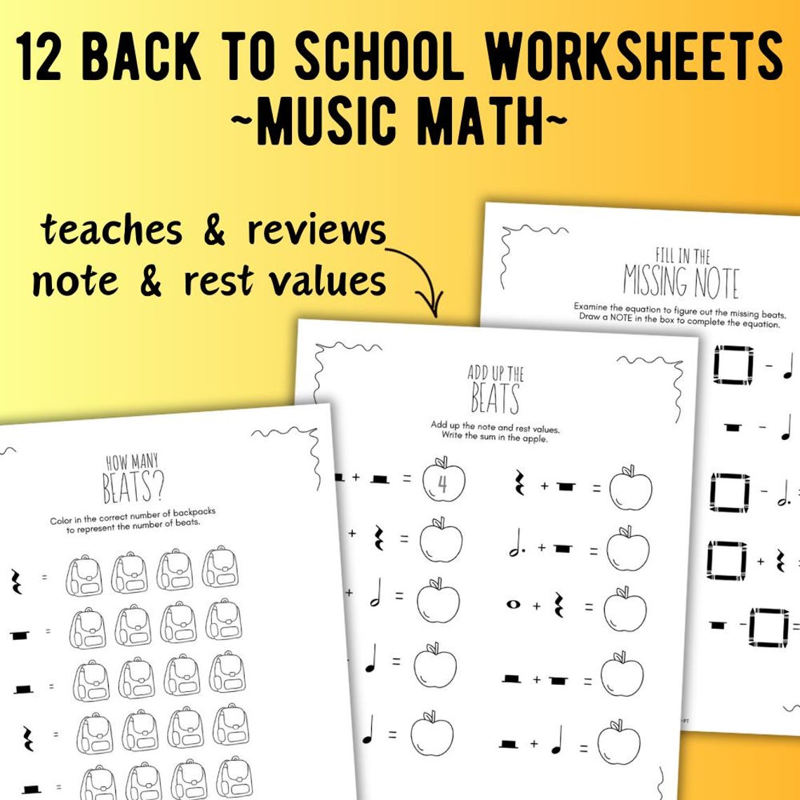 Back to School Music Worksheets Music Math, Note Values beginner Piano ...
