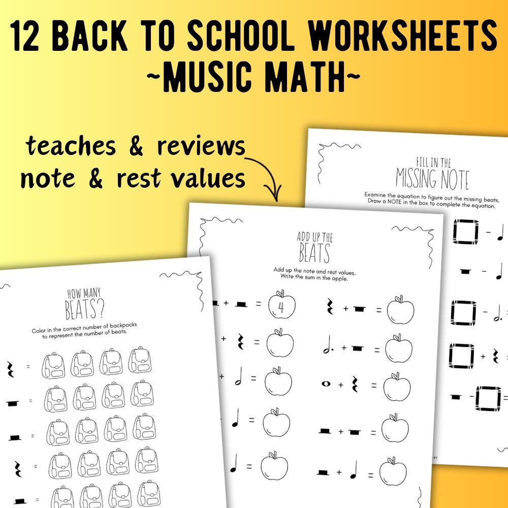 Back to School Music Worksheets Music Math, Note Values beginner Piano ...