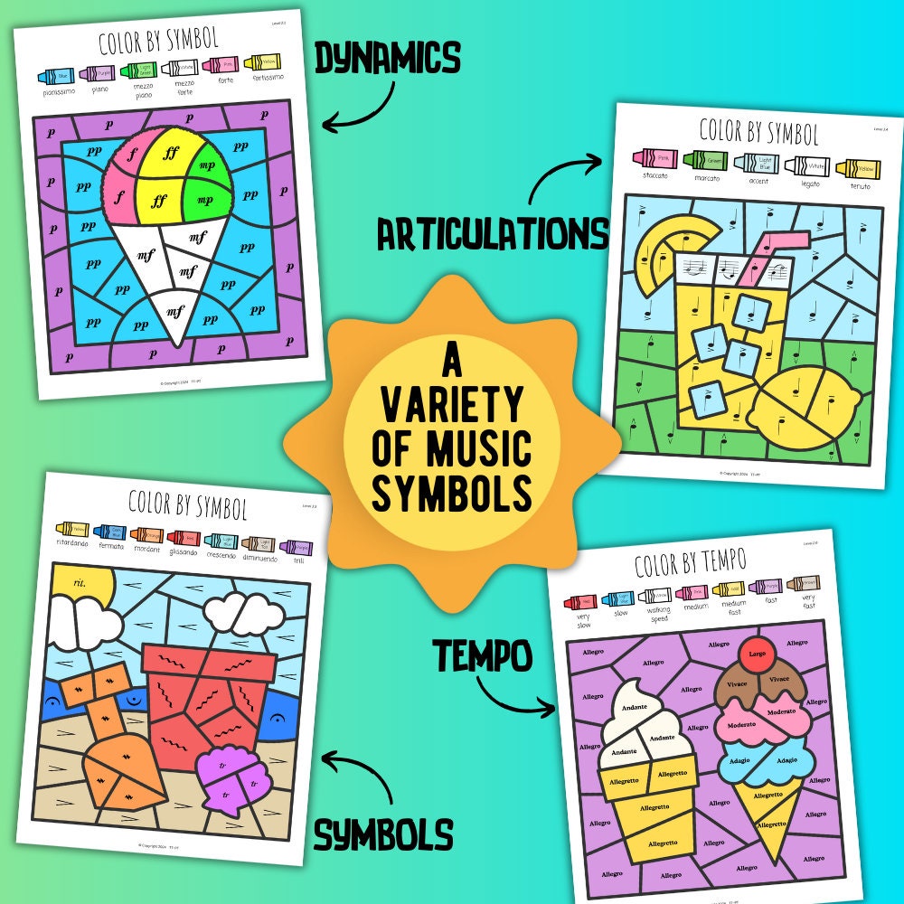 Summer Music Coloring Pages | Color by Code Music Symbols Dynamics | 3 ...
