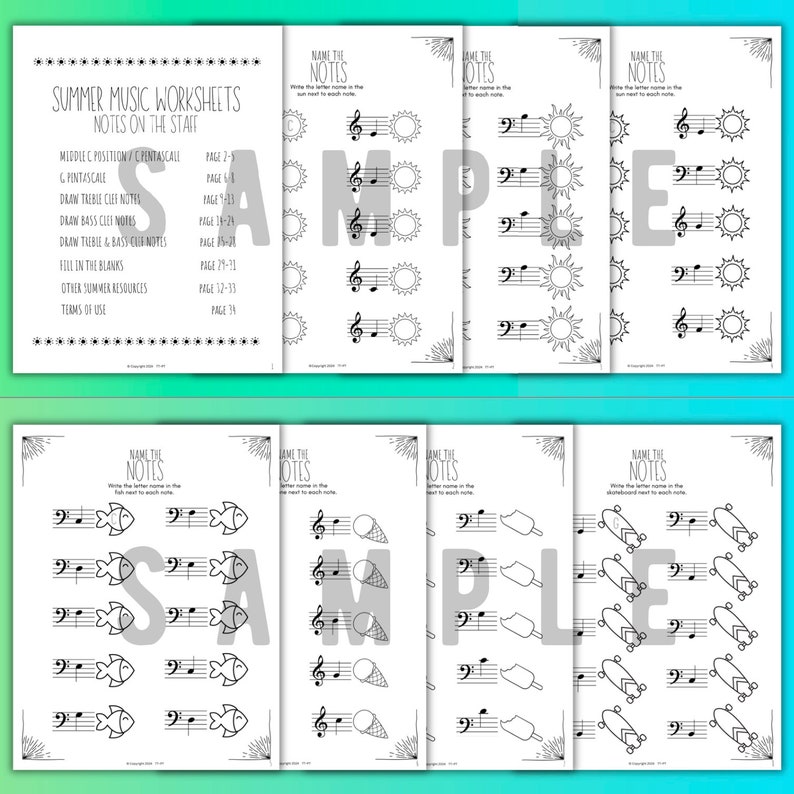 Summer Music Worksheets | Note Naming [beginner Piano Worksheets] Beach ...