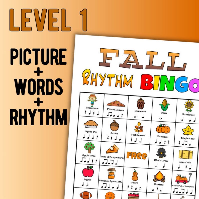 Fall Rhythm Music Bingo Game | Note & Rest Values (printable) - Etsy