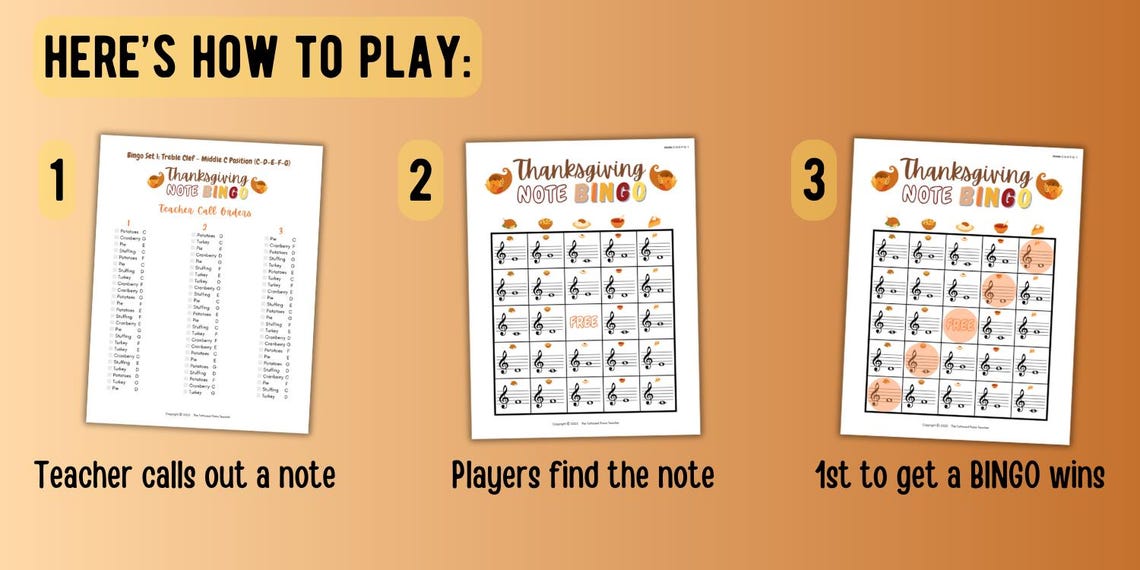 Thanksgiving Music Note Bingo: Music Theory Game for Piano Students ...