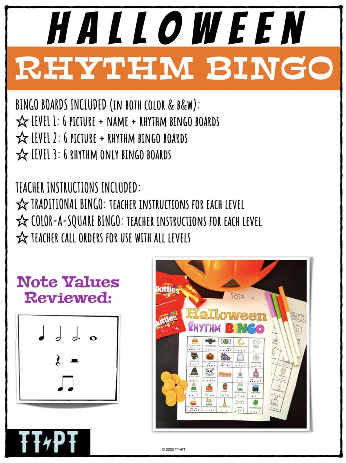 Halloween Rhythm Bingo: Music Note Values Game (printable PDF) - Etsy