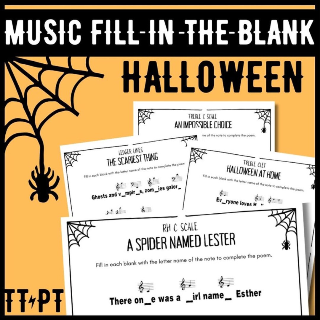 Halloween Music WORKSHEETS | Notes Naming Fill-in-the-blank Stories ...