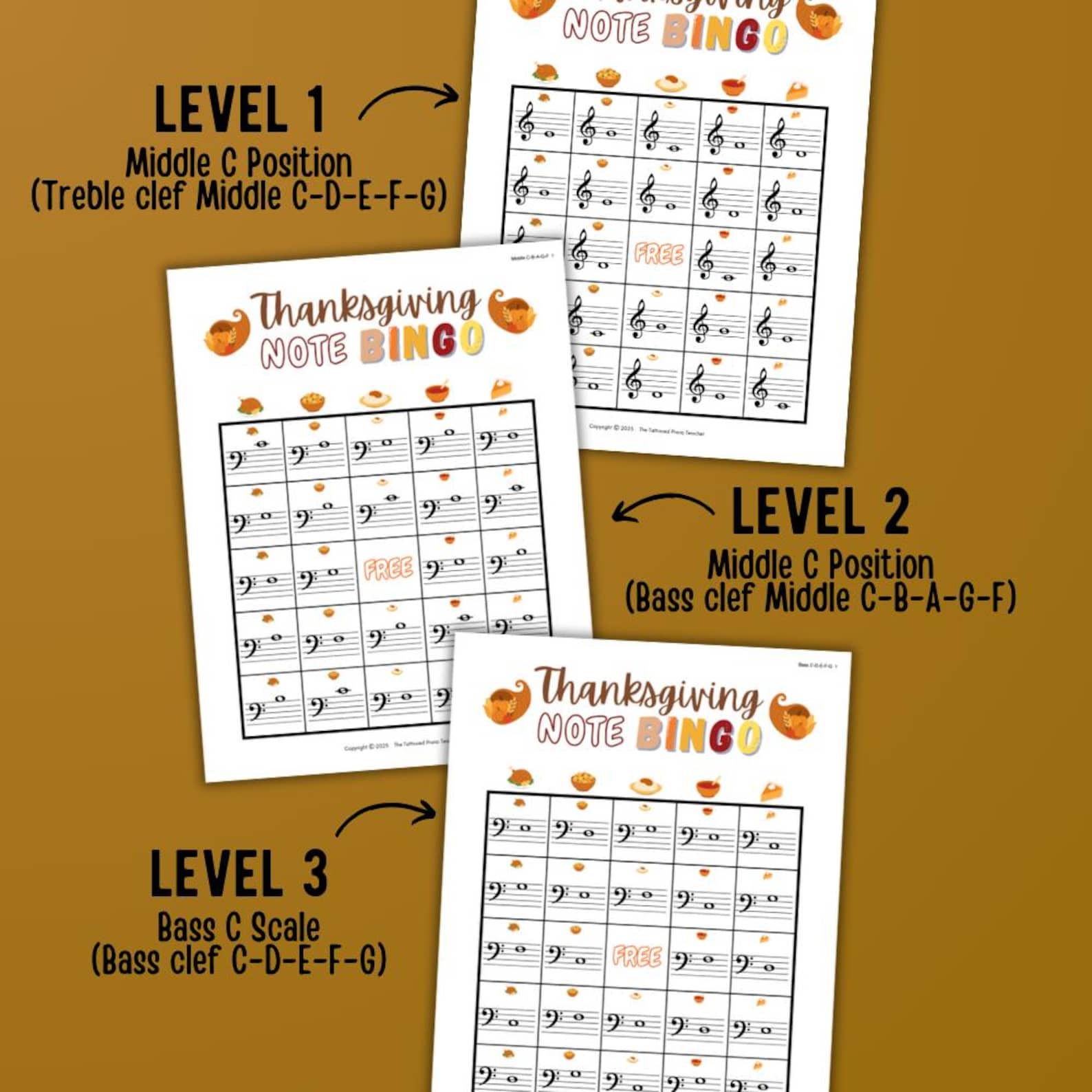 Thanksgiving Music Note Bingo: Music Theory Game for Piano Students ...