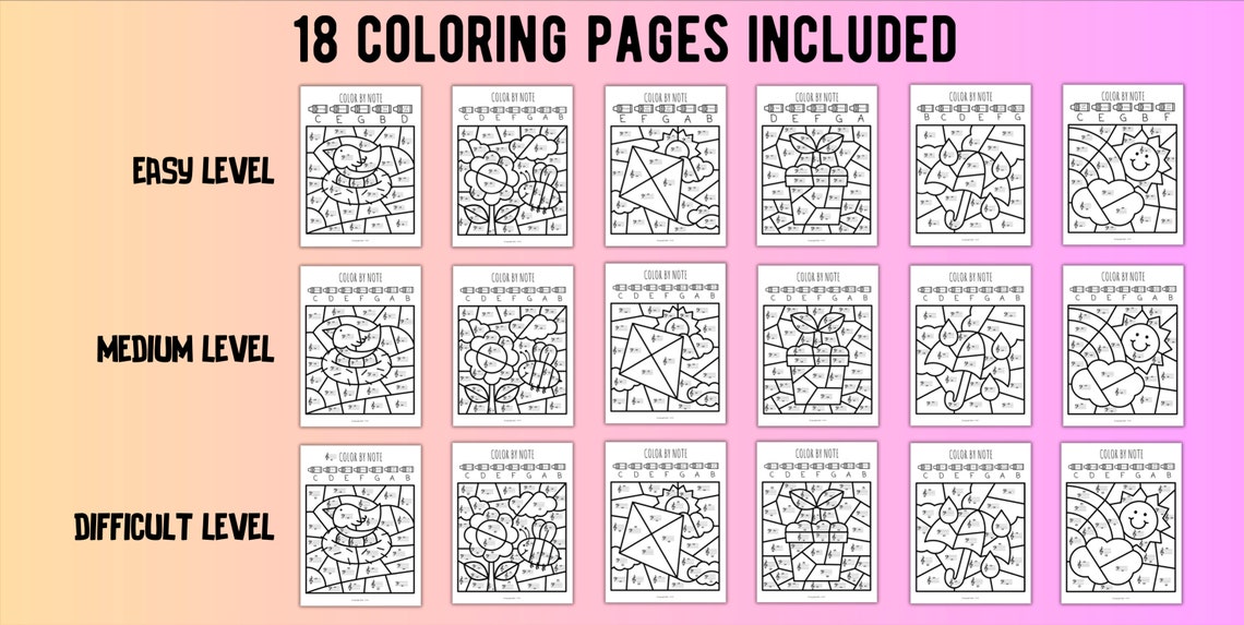 Spring Coloring Pages Color by Code Music Notes 3 Levels Note Naming ...