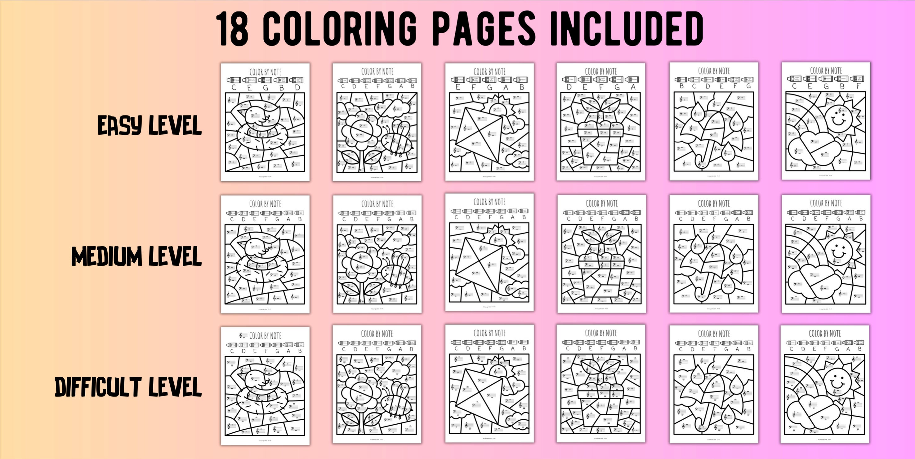 Spring Coloring Pages | Color by Code Music Notes | 3 Levels | Note ...