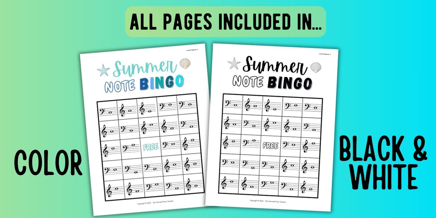 Summer Music Note Bingo: Piano Students Music Theory Game (printable ...