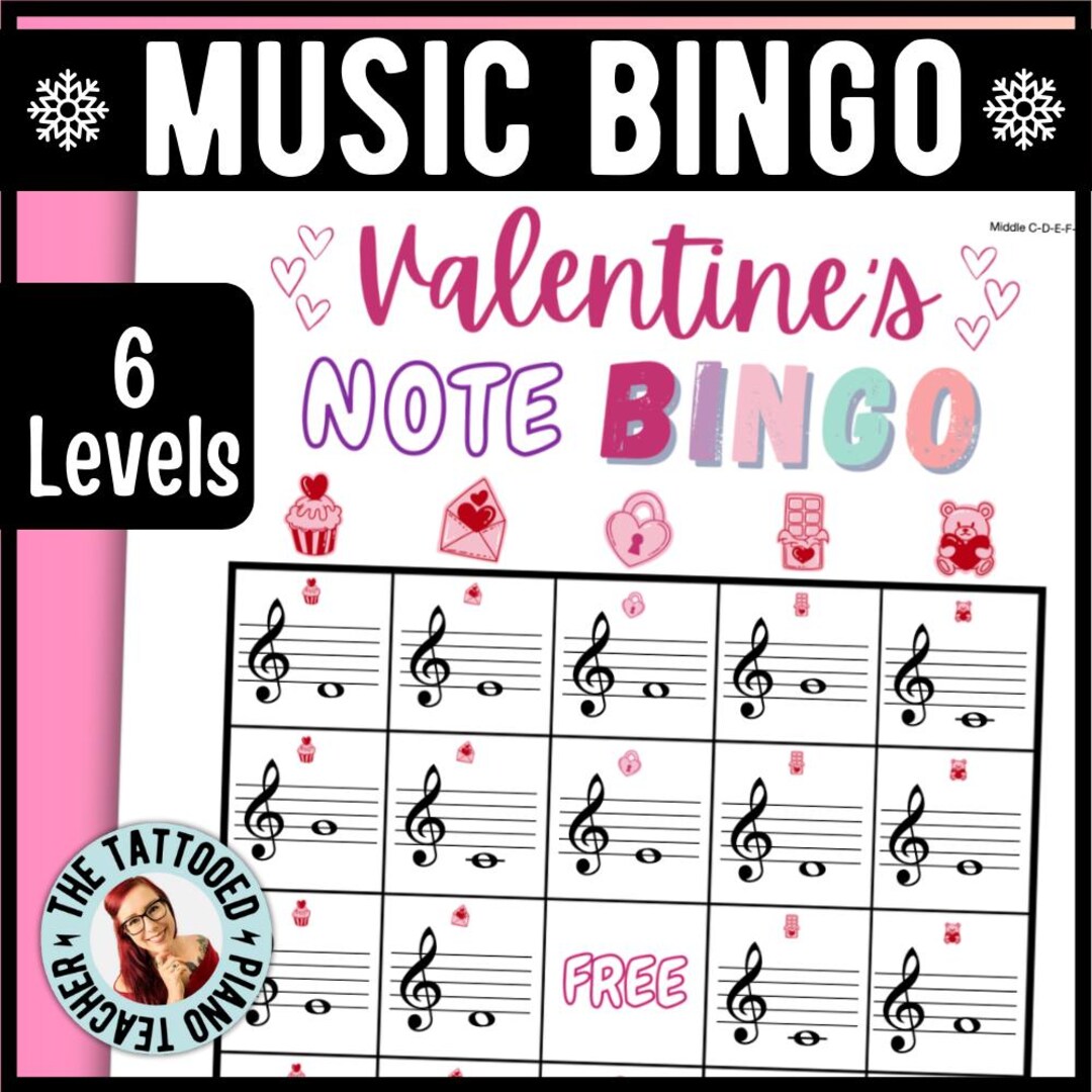 Valentine's Day Music Note Bingo | Music Theory Game for Piano Students ...