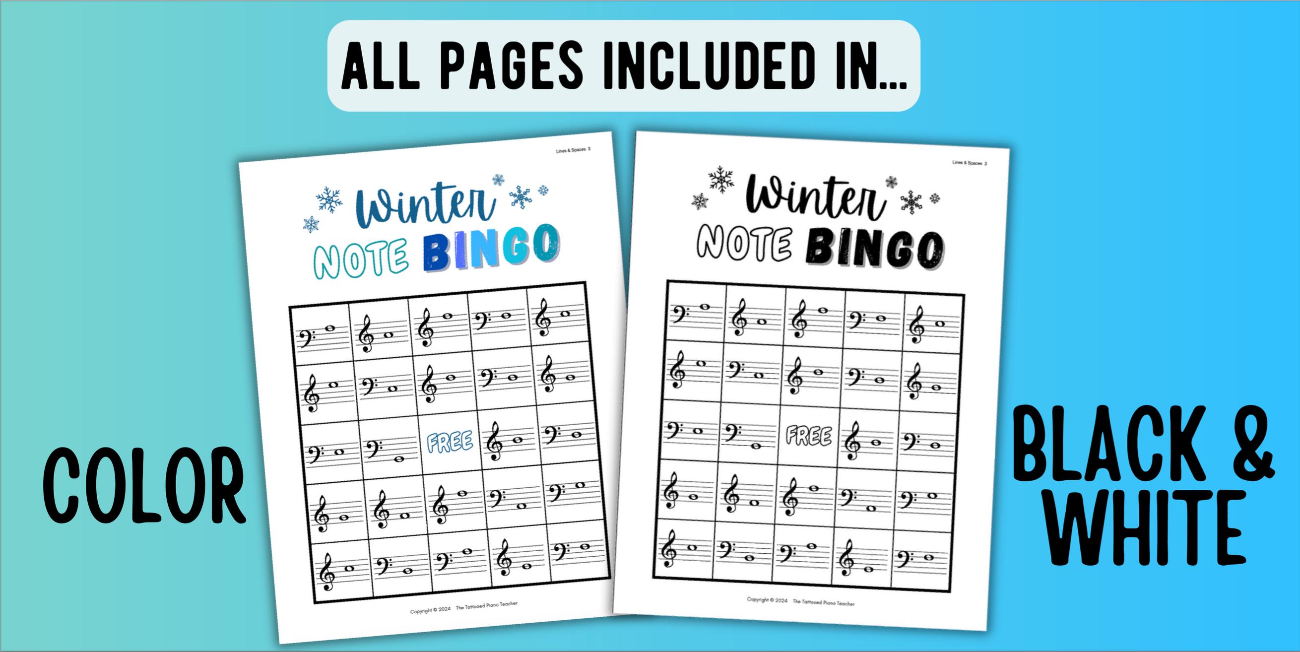 Winter Music Note Bingo | Music Theory Game for Piano Students | Naming ...
