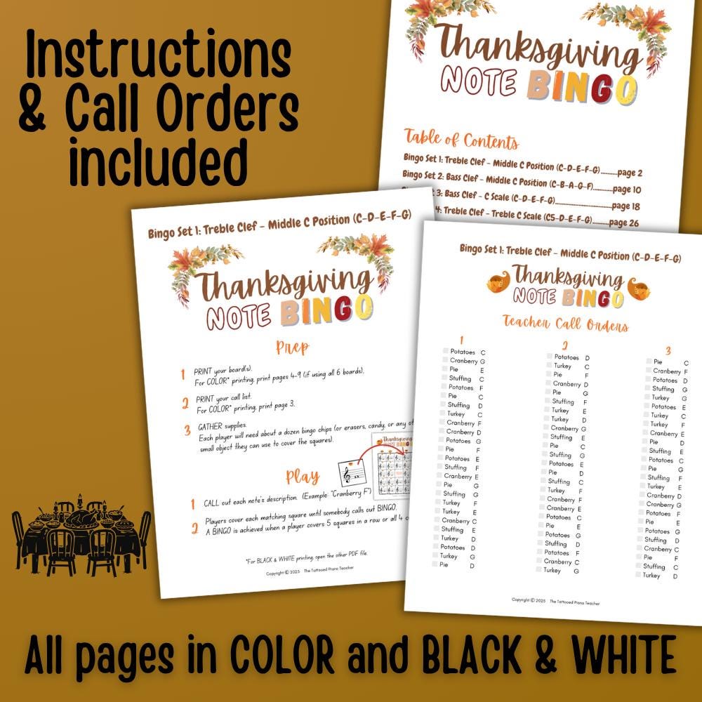 Thanksgiving Music Note Bingo: Music Theory Game for Piano Students ...
