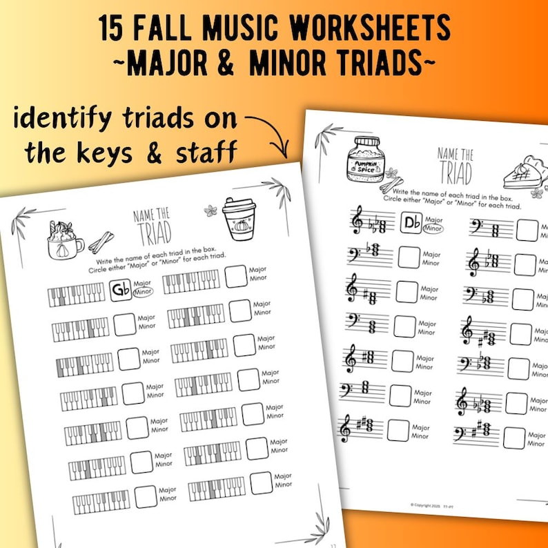 Fall Music Theory Worksheets: Piano Triad Practice for Beginners ...