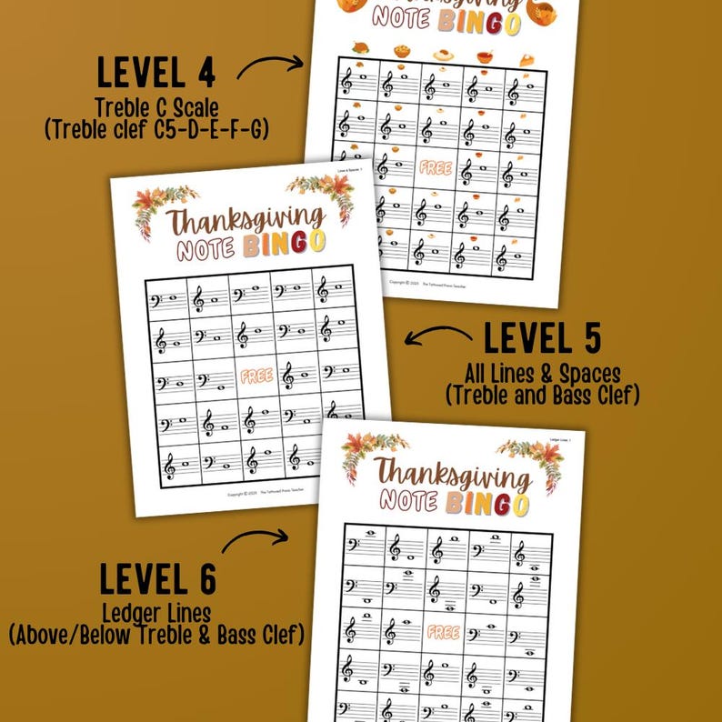 Thanksgiving Music Note Bingo: Music Theory Game for Piano Students ...
