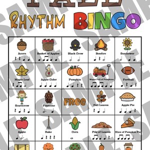 Fall Rhythm Music Bingo Game | Note & Rest Values (printable) - Etsy