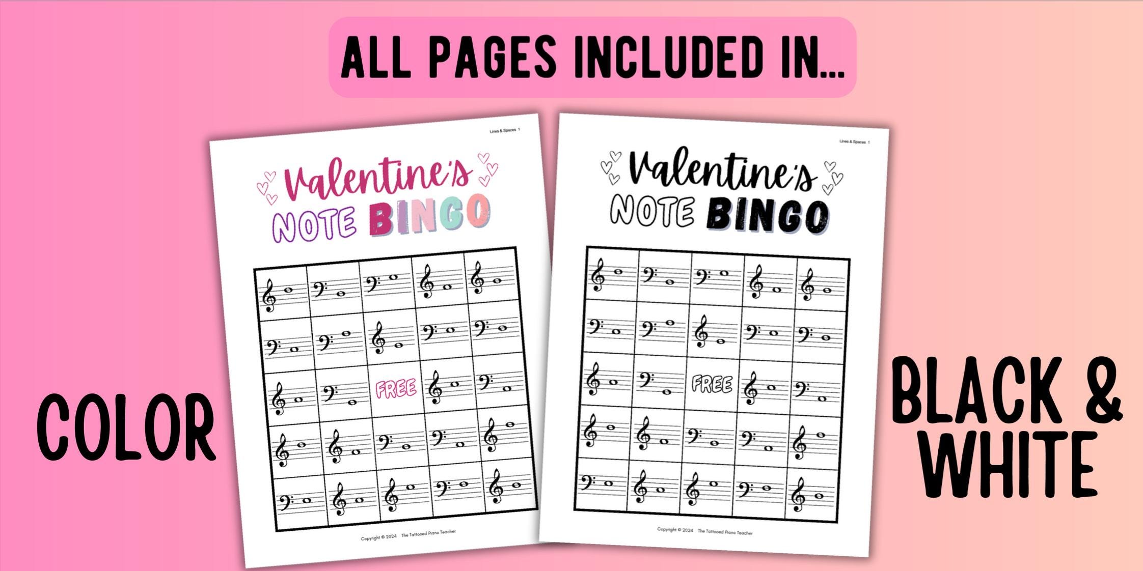 Valentine's Day Music Note Bingo | Music Theory Game for Piano Students ...