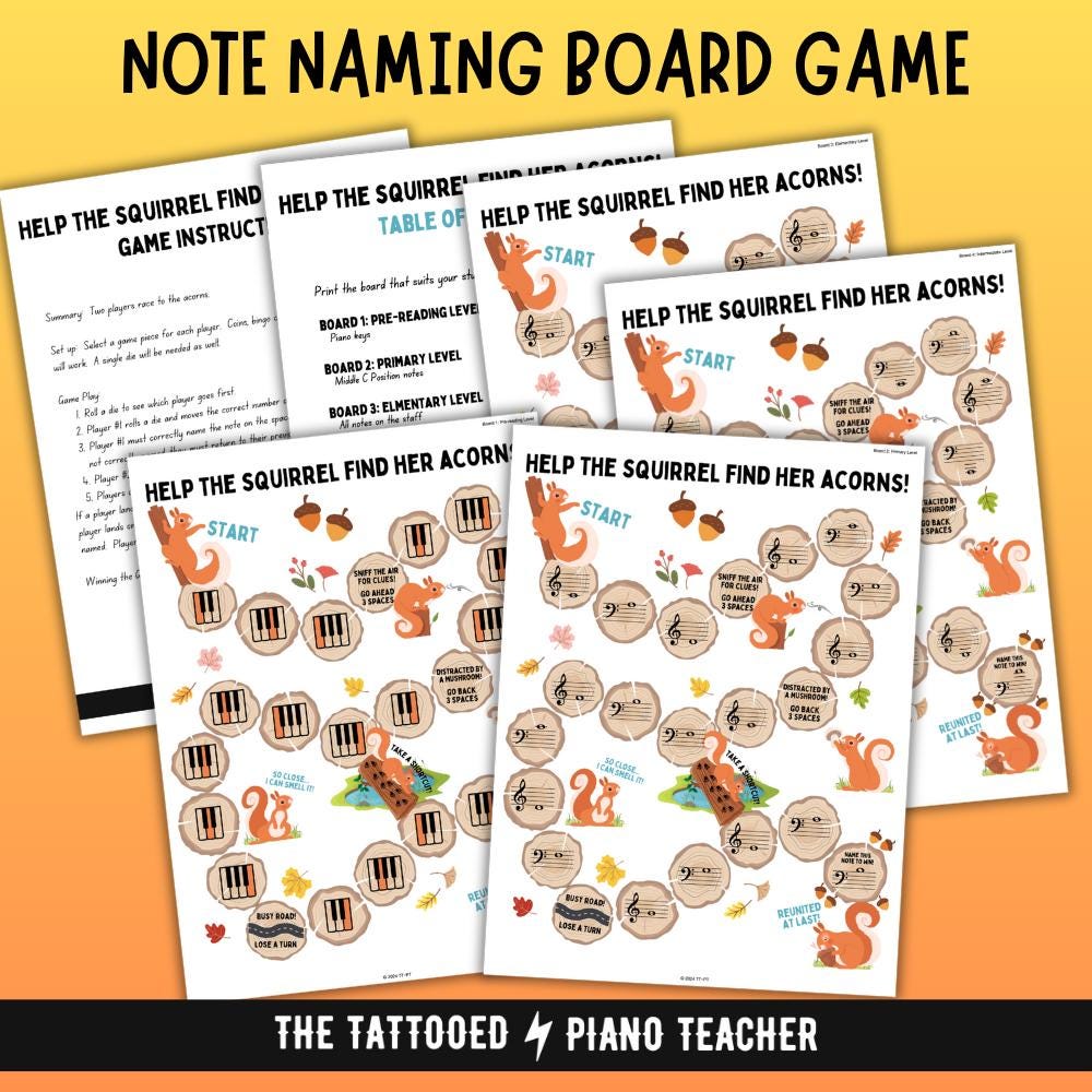 Fall Music Note Board Game | Beginner Piano Students (digital Download ...