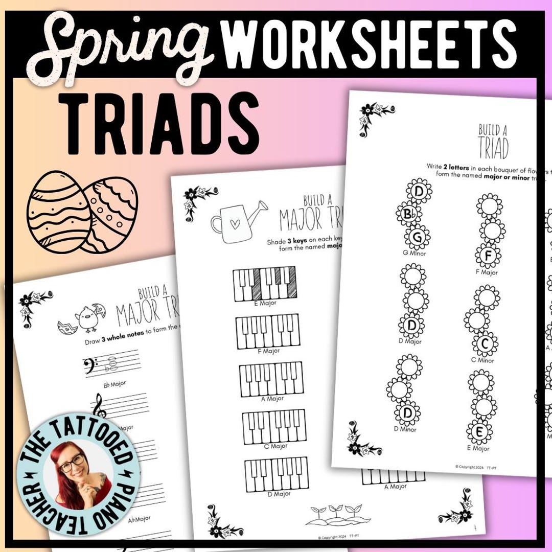 Spring Music Worksheets | Triads Chords | Elementary Piano Music Theory ...