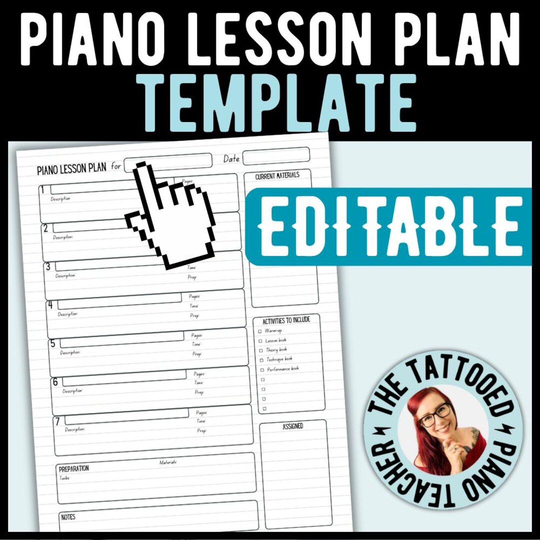Editable Piano Lesson Template | Digital Planner for Teachers (PDF) - Etsy