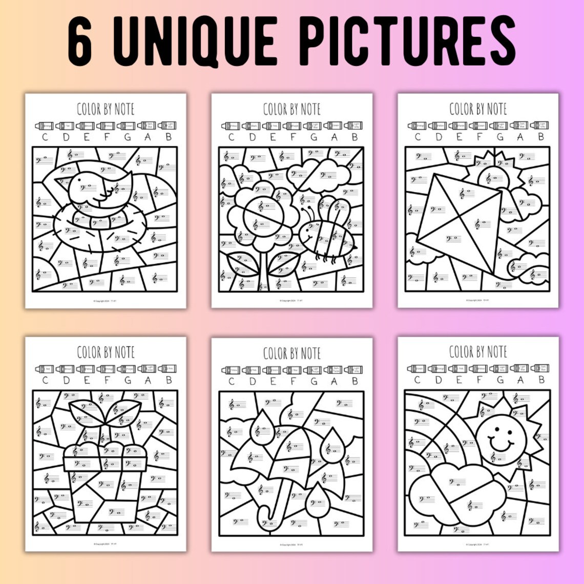 Spring Coloring Pages Color by Code Music Notes 3 Levels Note Naming ...