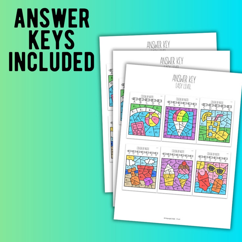 Summer Coloring Pages | Color by Code Music Notes | 3 Levels - Etsy