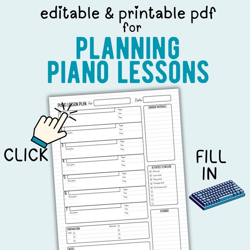 Editable Piano Lesson Template PDF | Digital Lesson Planner for Piano ...