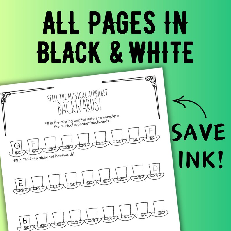 St. Patrick's Day Music Worksheets | Musical Alphabet [beginner Piano ...