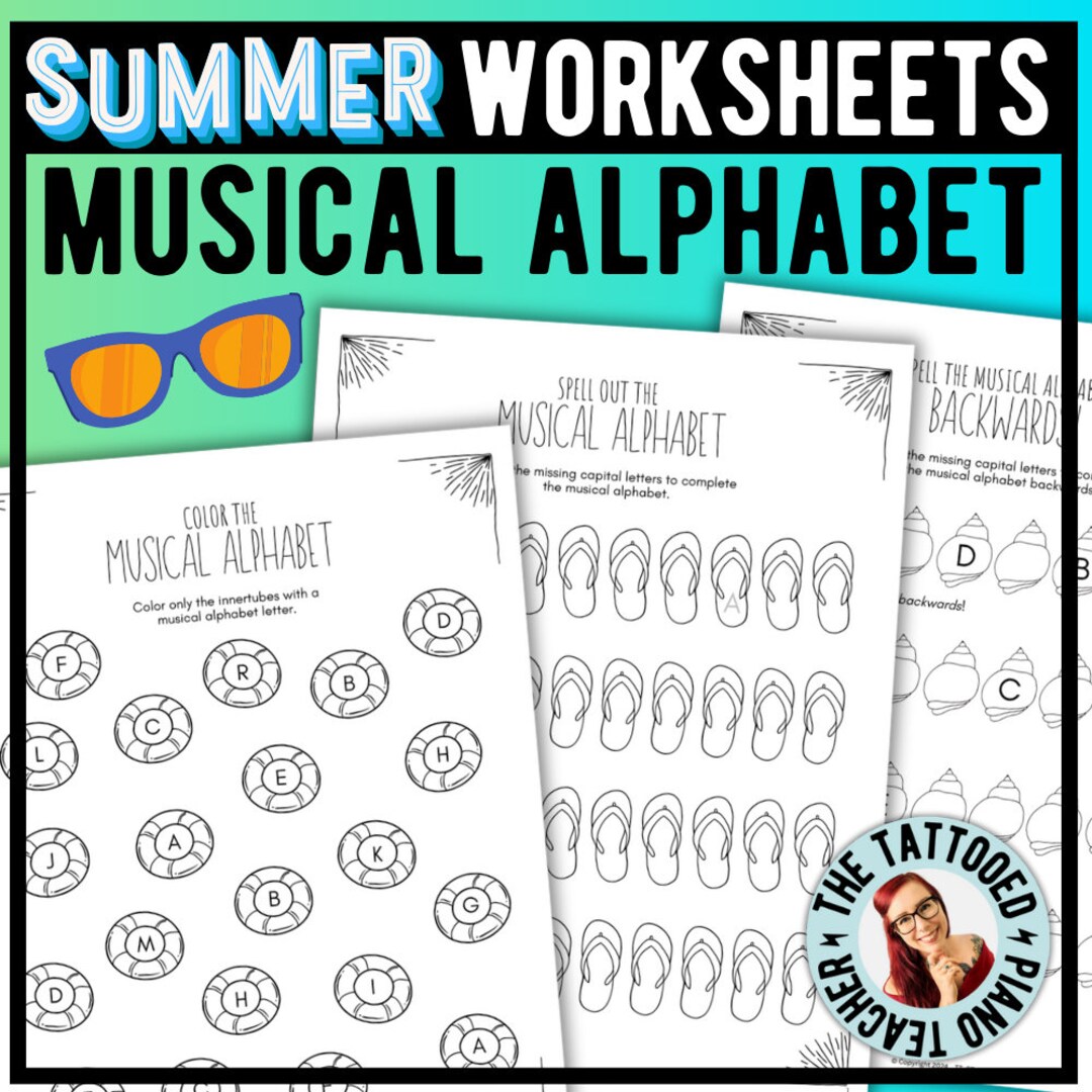 Summer Music Worksheets | Musical Alphabet [beginner Piano] Beach Theme ...