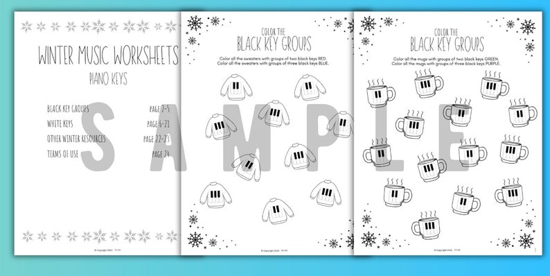 WINTER MUSIC WORKSHEETS Piano Keys black Keys, White Keys Music Theory ...