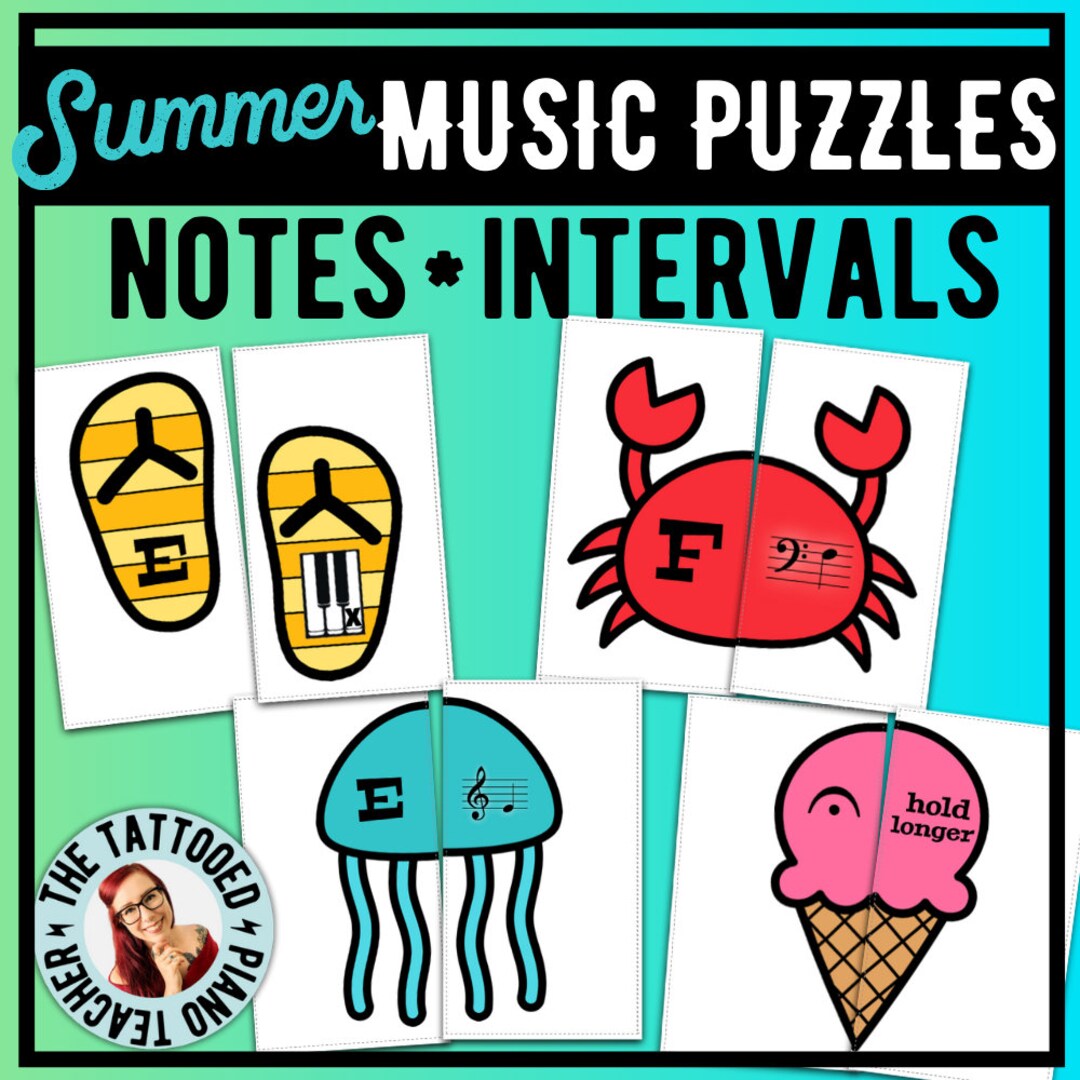 Summer Music Theory Puzzles | Notes Intervals Keys Symbols Flashcards ...