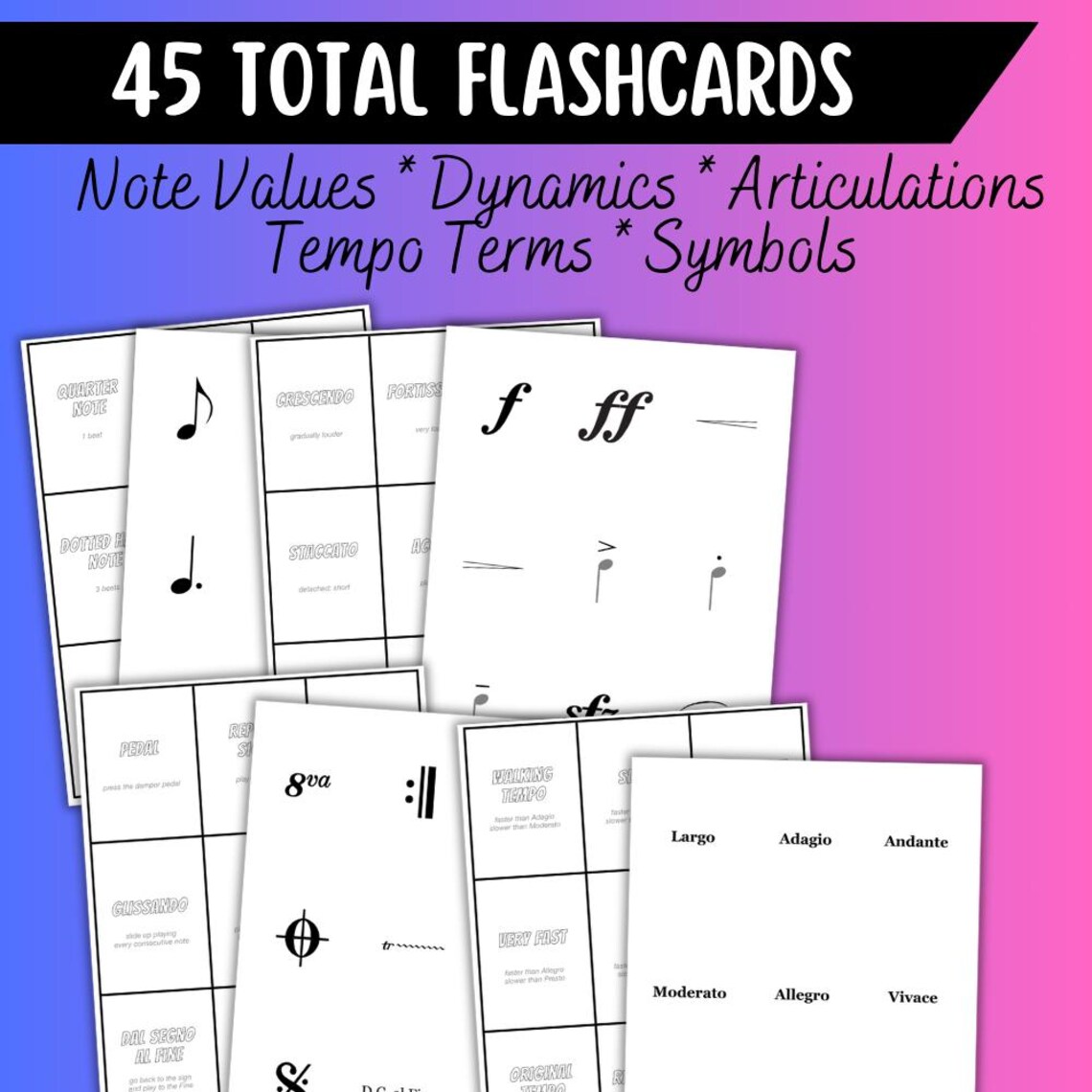 Music Symbols Flash Cards | Dynamics Terms | Piano Music Theory ...