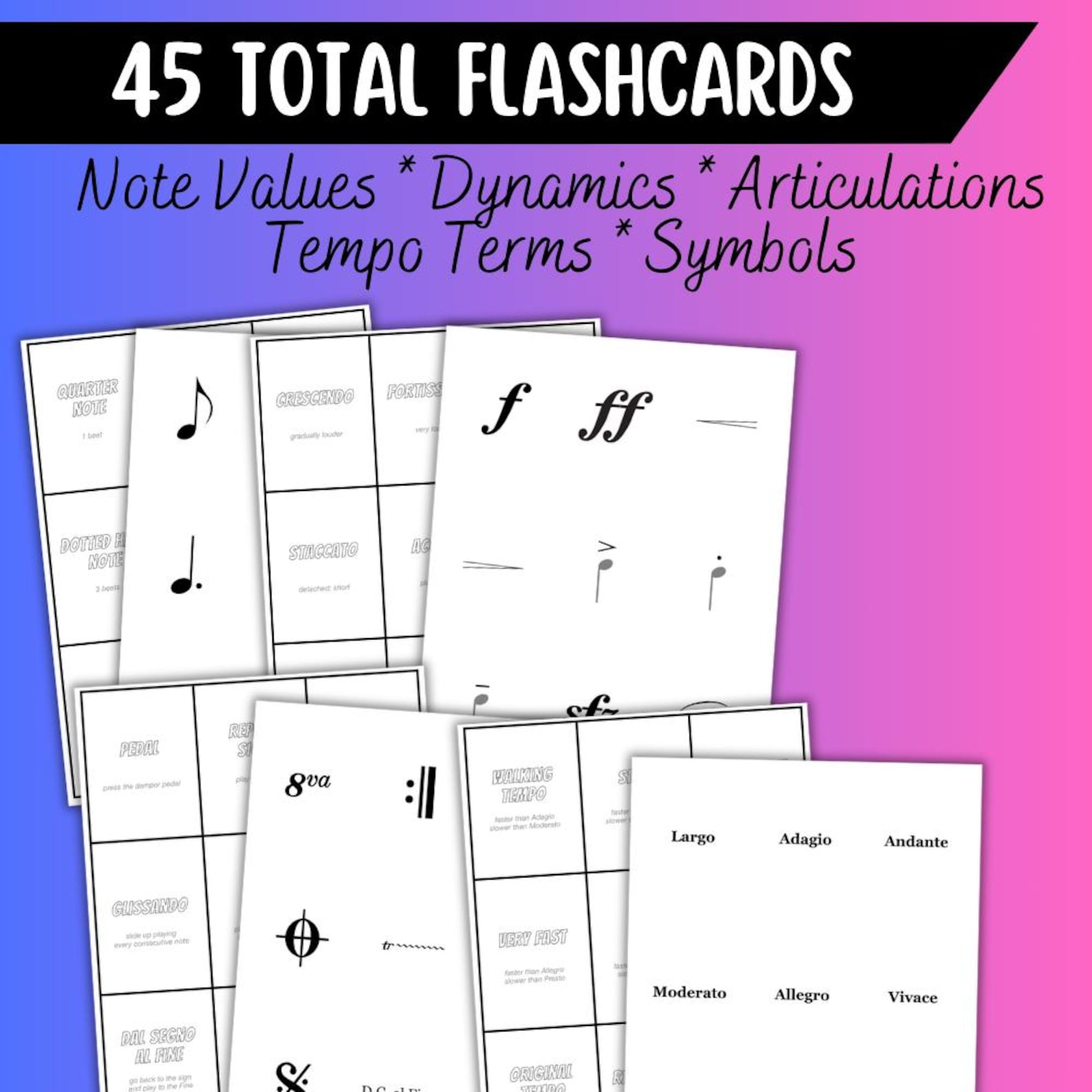 Music Symbols Flash Cards | Dynamics Terms | Piano Music Theory ...