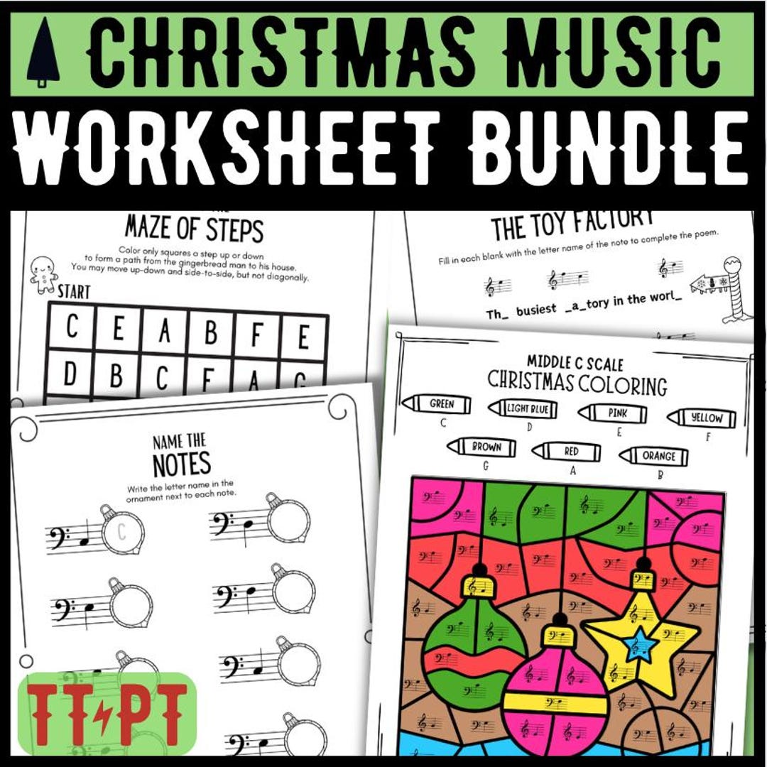CHRISTMAS MUSIC WORKSHEETS | Coloring, Notes, Fill-in-the-blank Stories ...