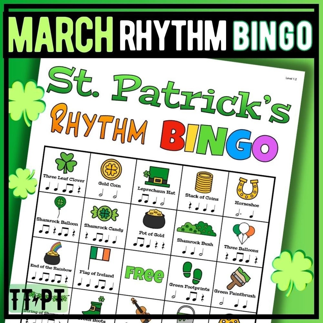 St. Patrick's Day Rhythm Bingo | Music Bingo Game for Beginners (note ...