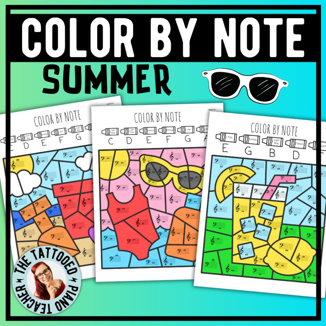 Summer Coloring Pages | Color by Code Music Notes | 3 Levels - Etsy