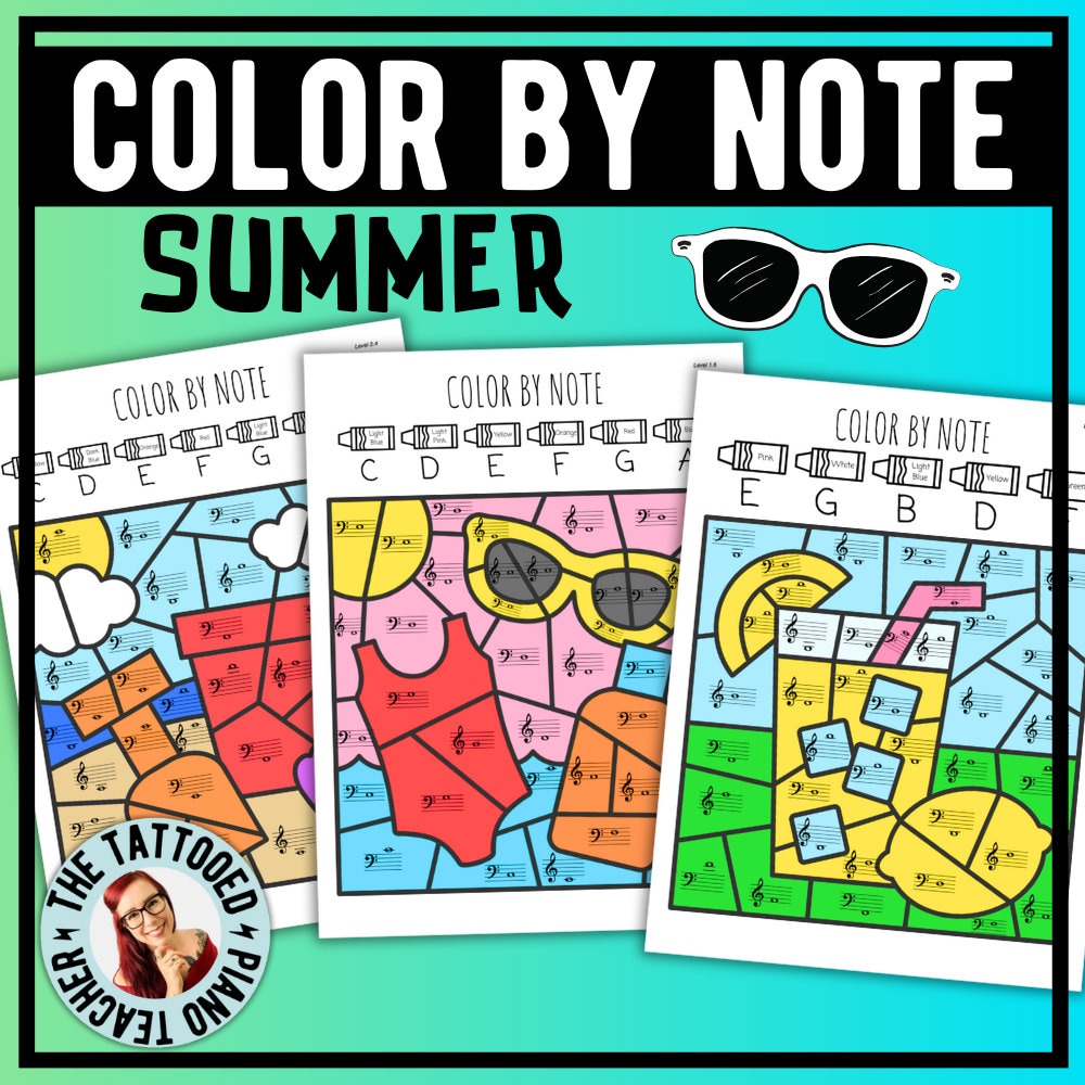Summer Coloring Pages | Color by Code Music Notes | 3 Levels - Etsy
